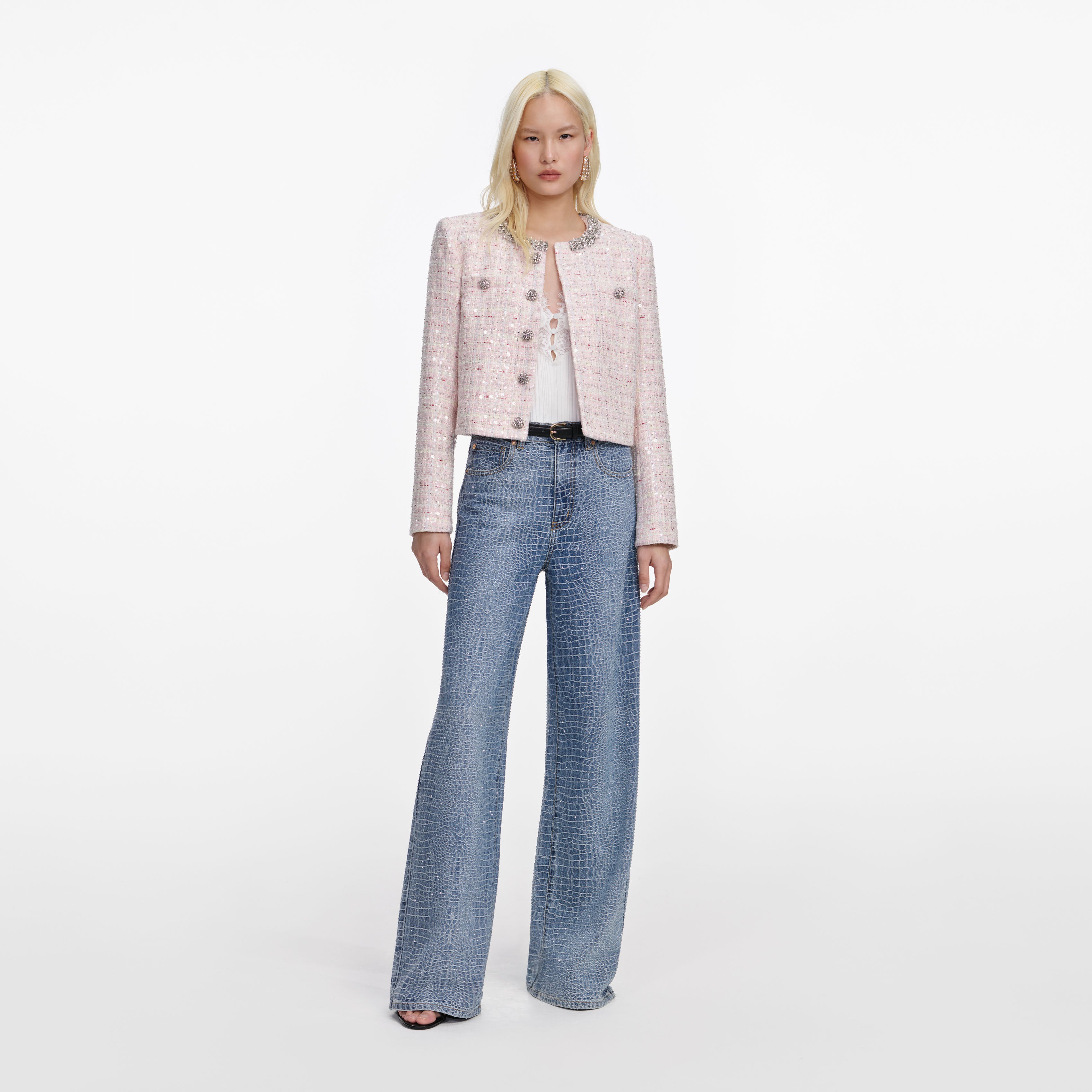 Pink Sequin Boucle Jacket – self-portrait