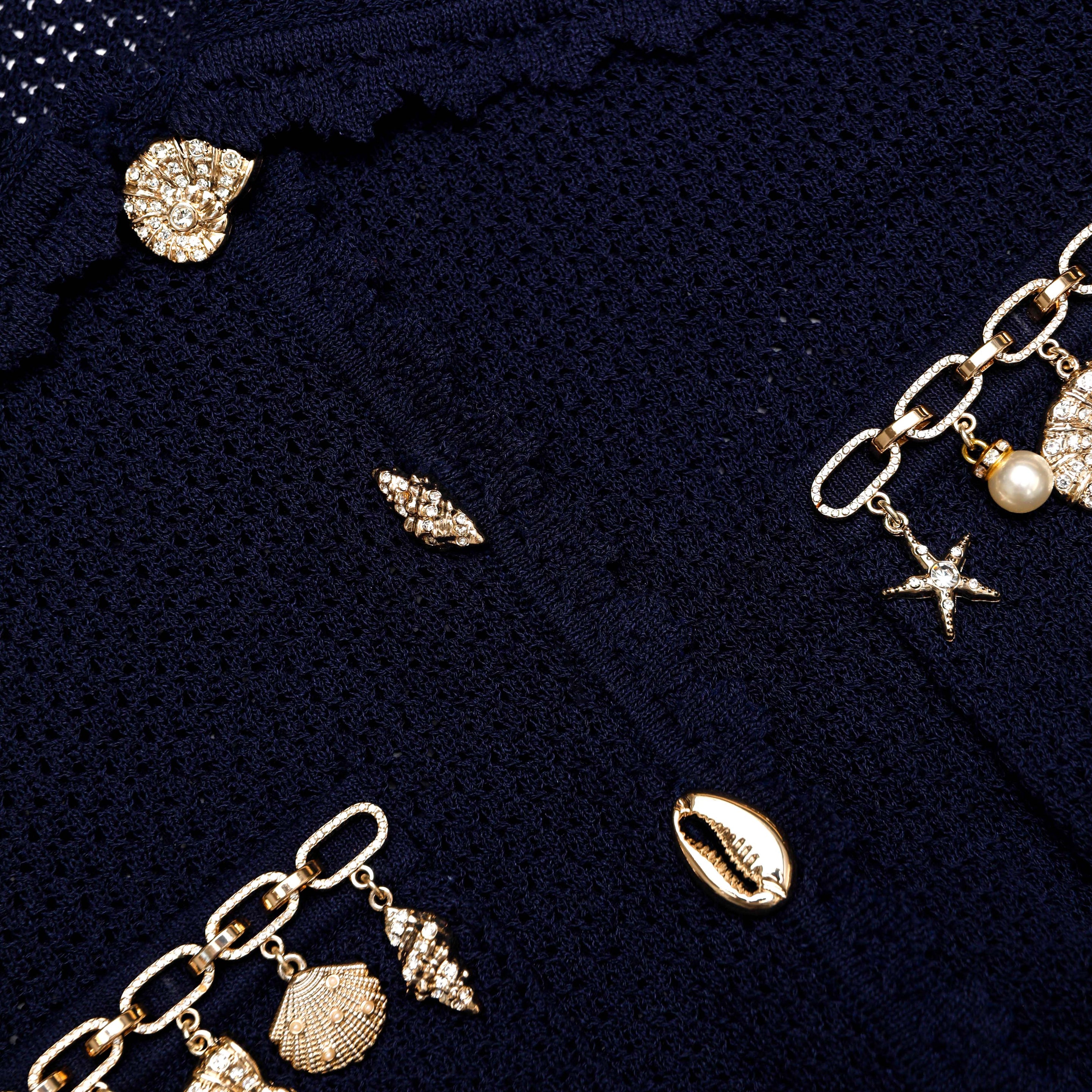 Navy Shell Embellished Cardigan – self-portrait