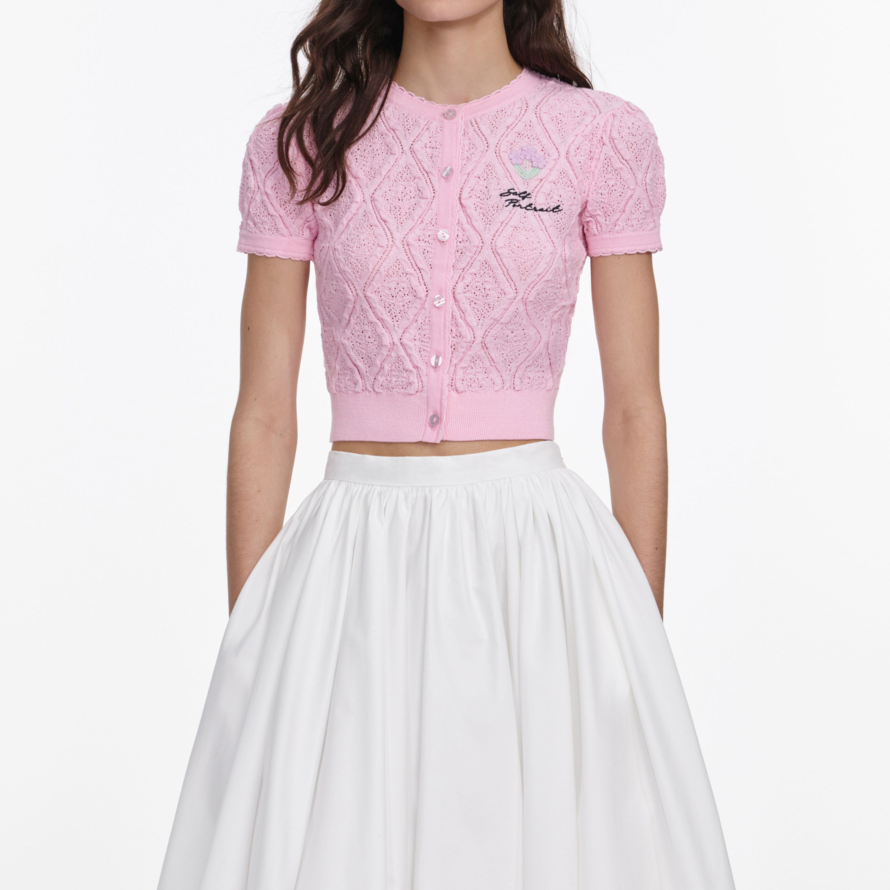 Pink Pointelle Knit Top – self-portrait