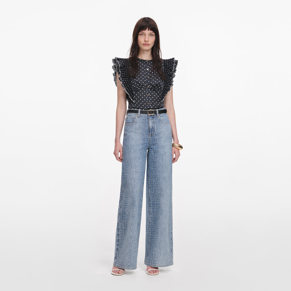 Black Polka Dot Frill Top – self-portrait