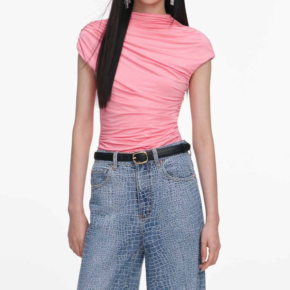 Pink Jersey Gathered Top – self-portrait