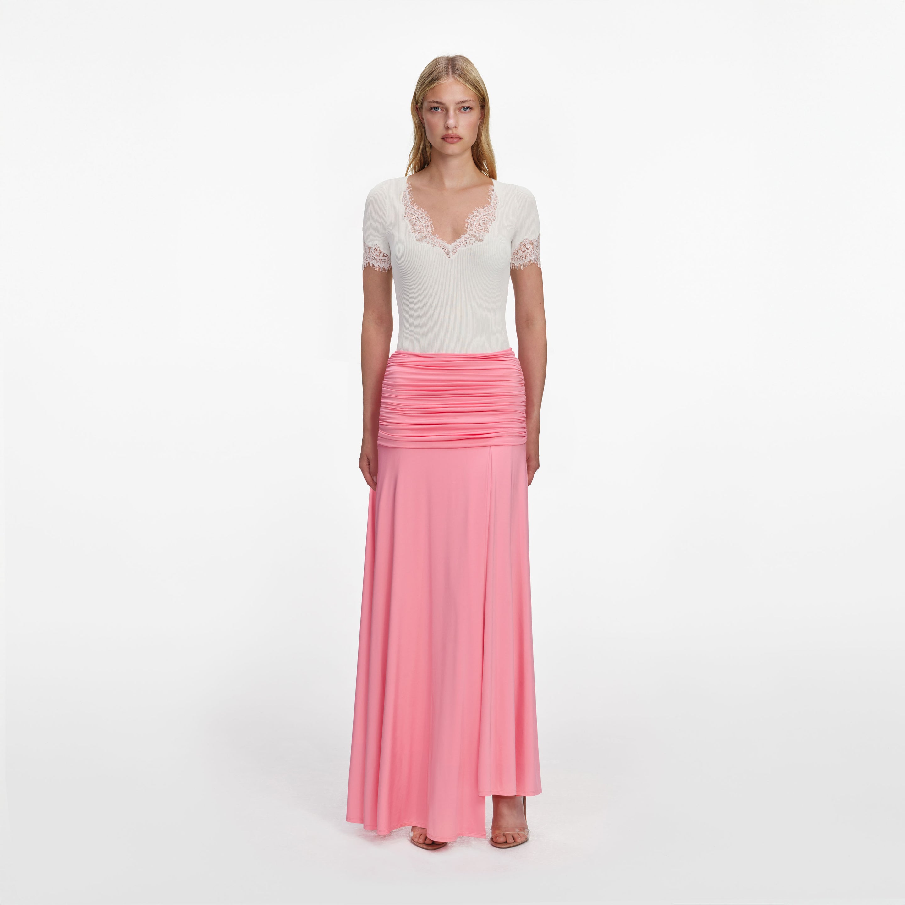 Pink Jersey Gathered Maxi Skirt – self-portrait