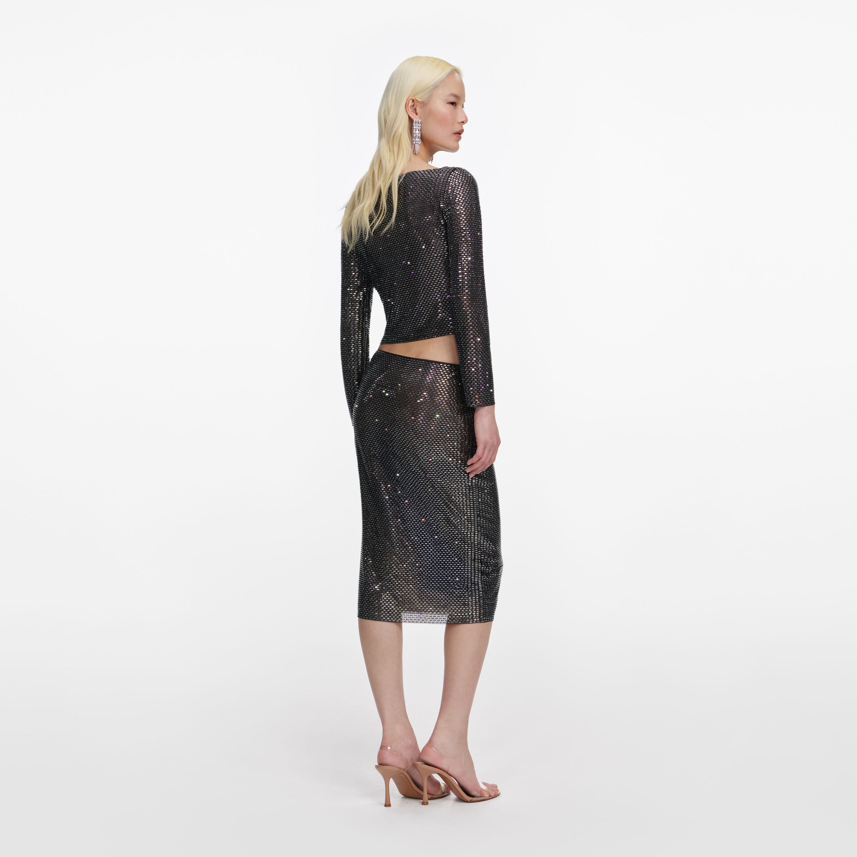 Gunmetal Rhinestone Midi Skirt – self-portrait