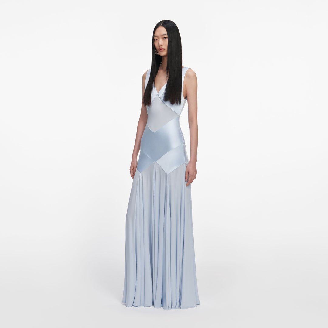Blue Satin Jersey Maxi Dress – self-portrait