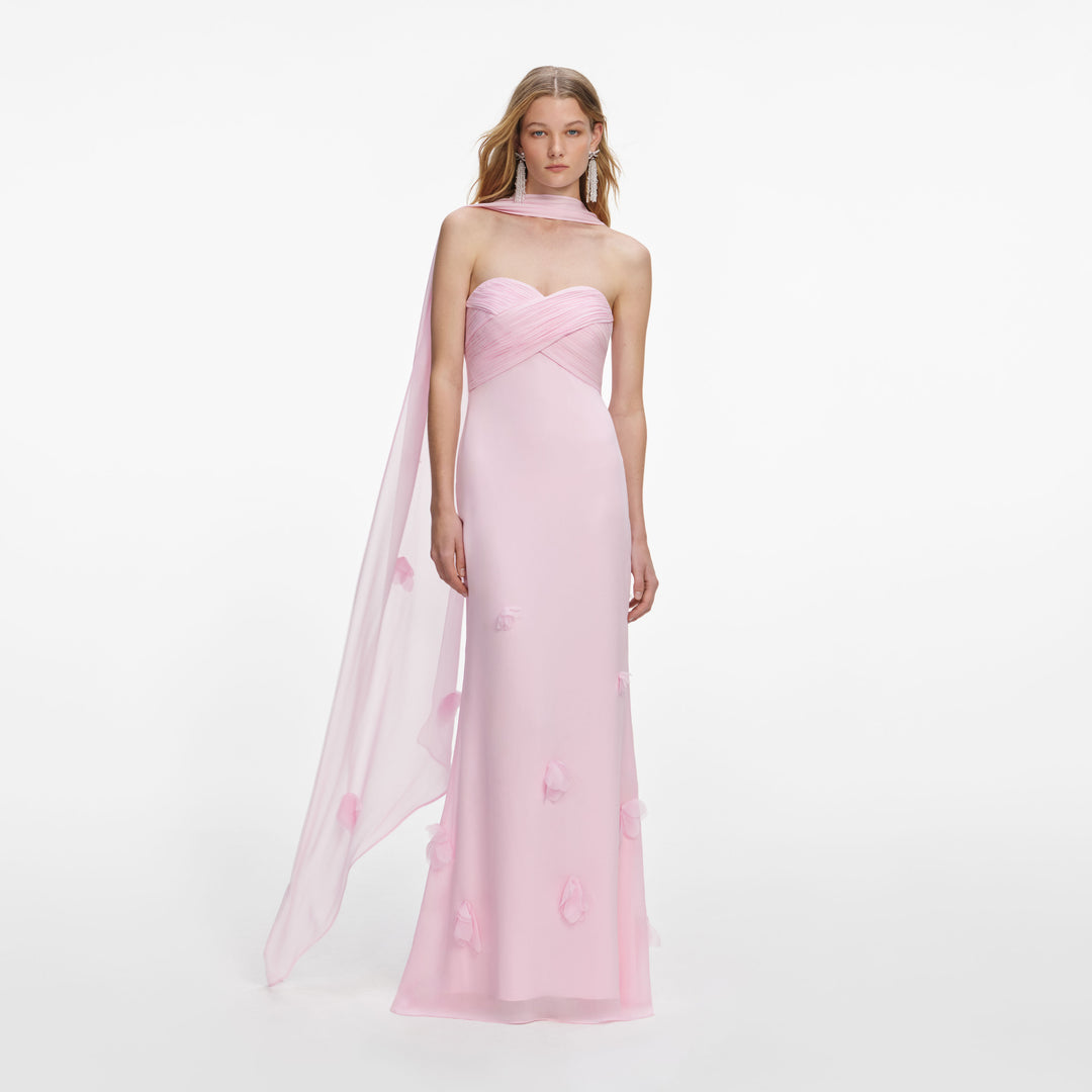 Pink Georgette Scarf Maxi Dress – self-portrait