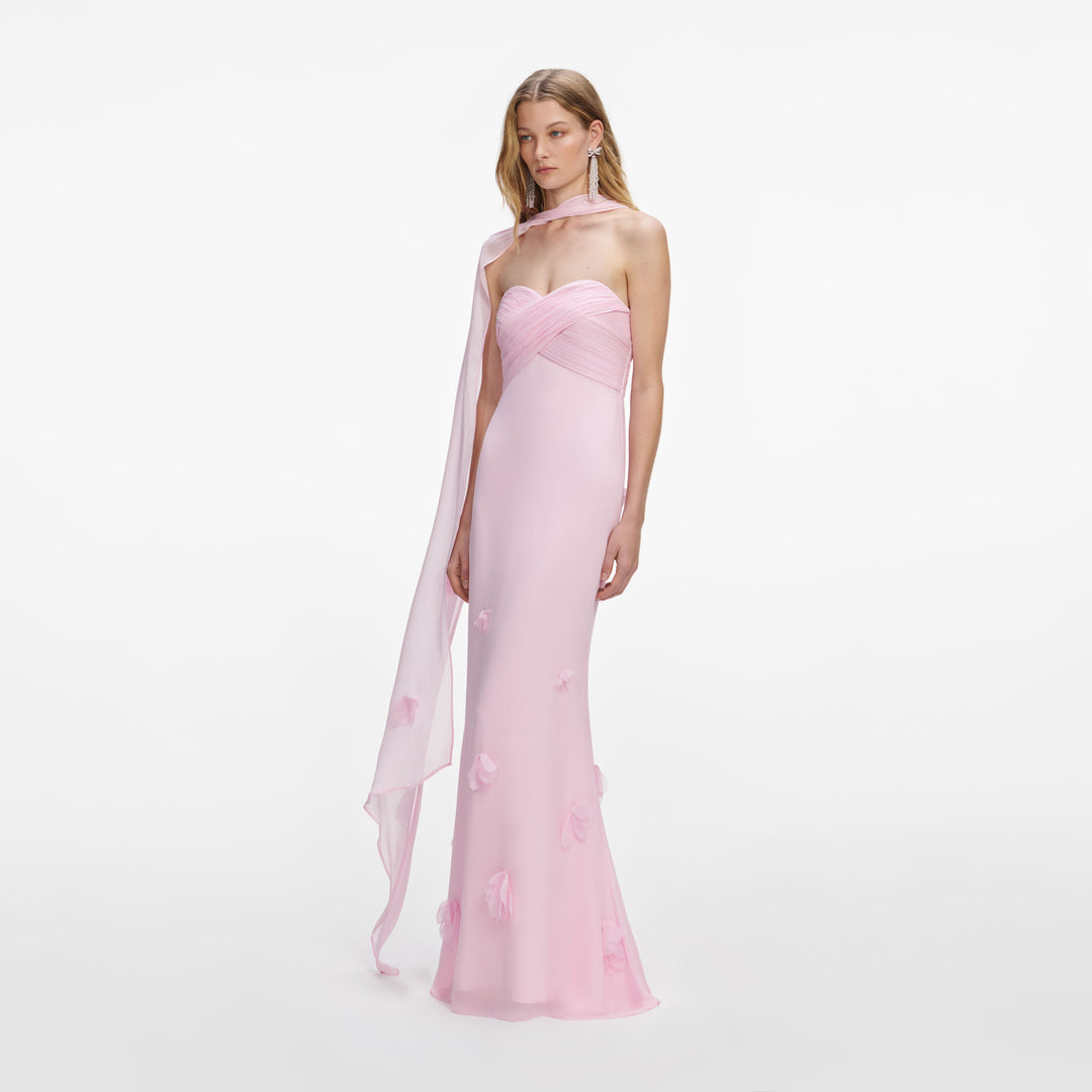 Pink Georgette Scarf Maxi Dress – self-portrait