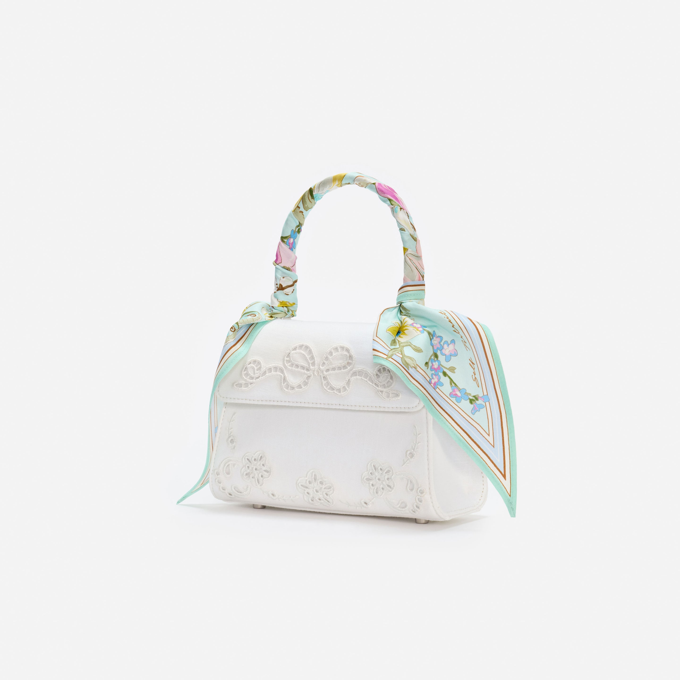 Cream Linen Mint Floral Mini Bag – self-portrait