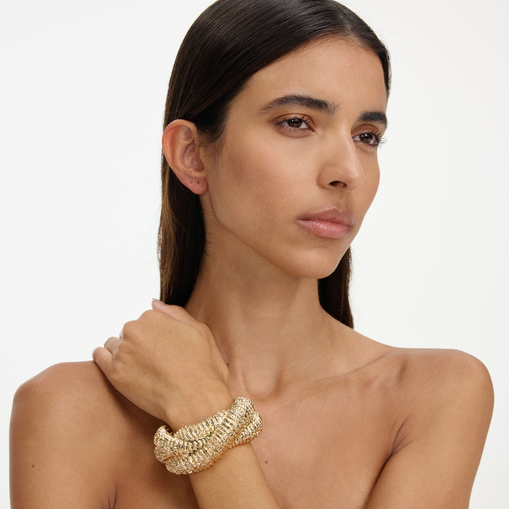 Textured Gold Twisted Cuff – self-portrait