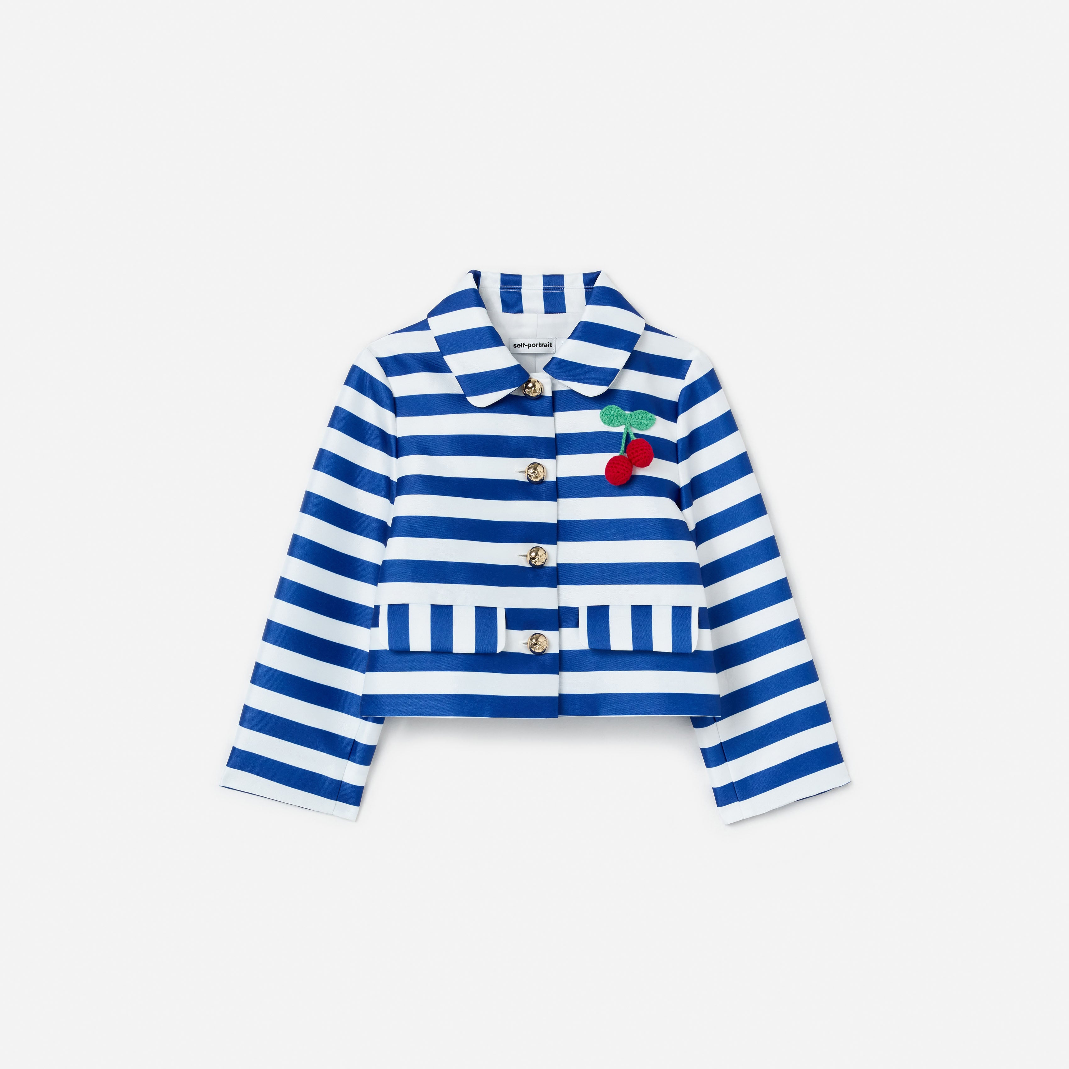 Navy Stripe Cherry Motif Jacket – self-portrait