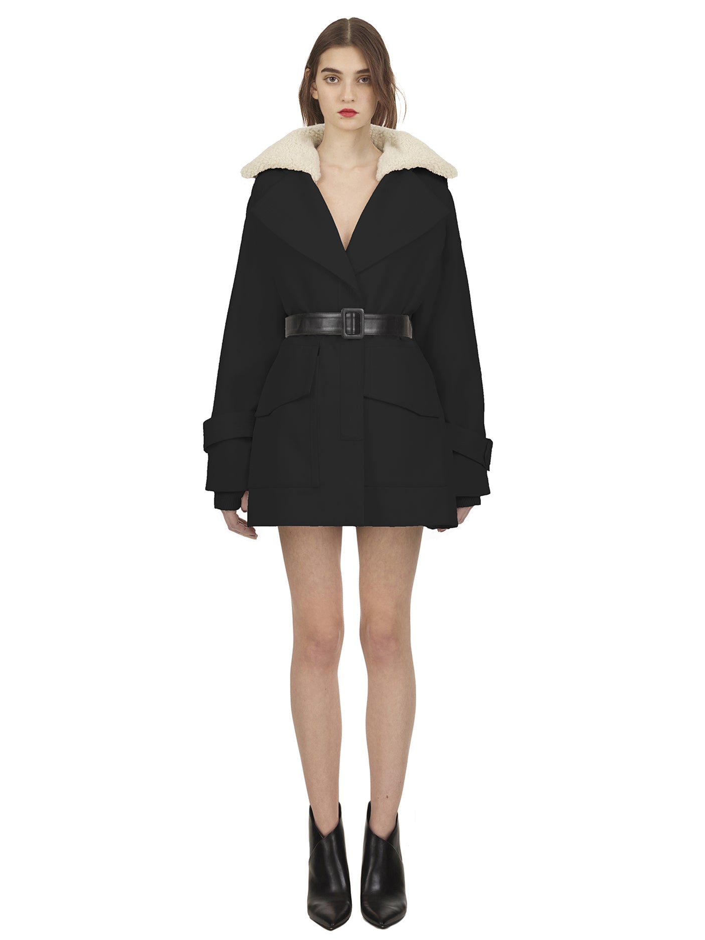 Short Twill Trench Coat Black – self-portrait