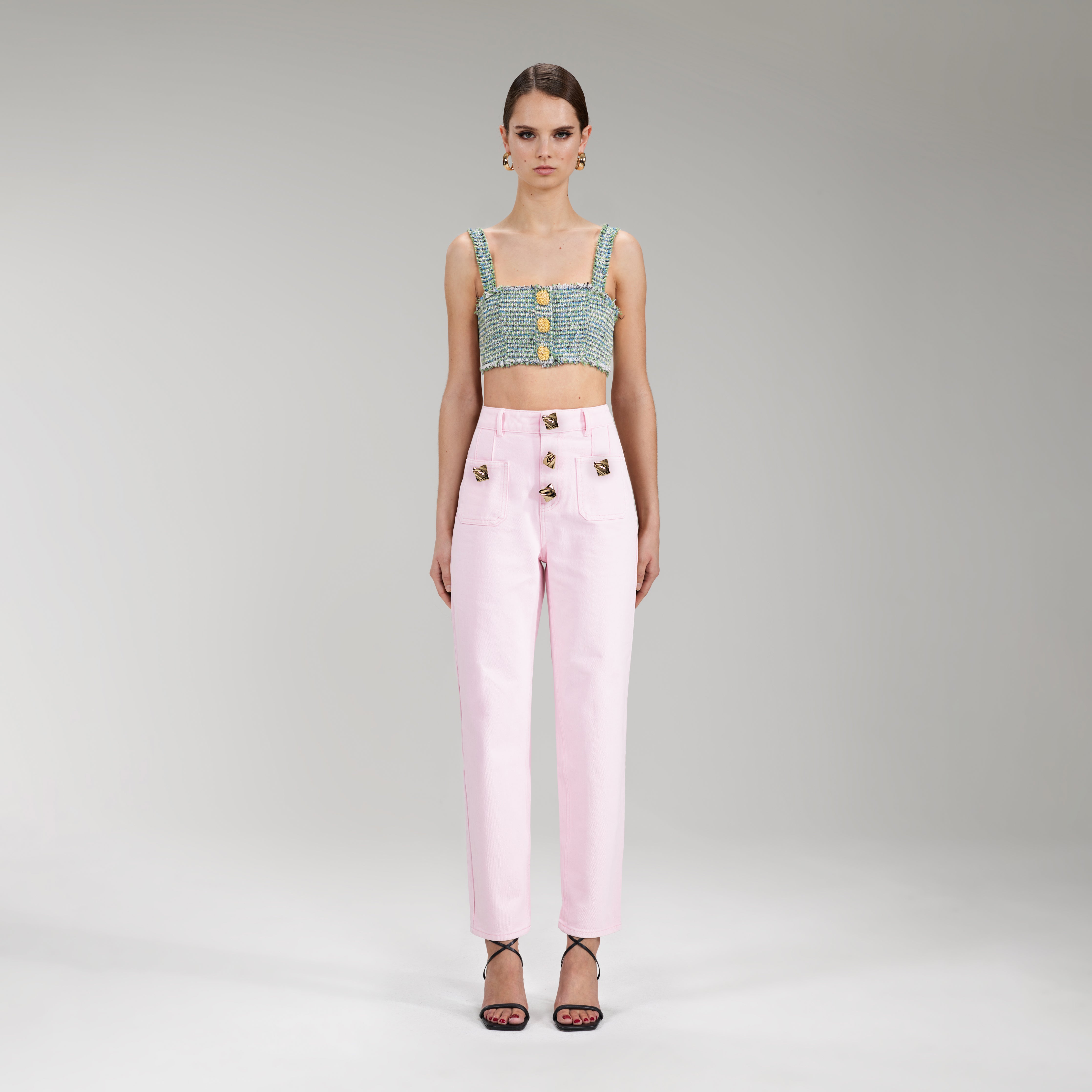 Light Pink Denim Straight Leg Jeans 28" – self-portrait