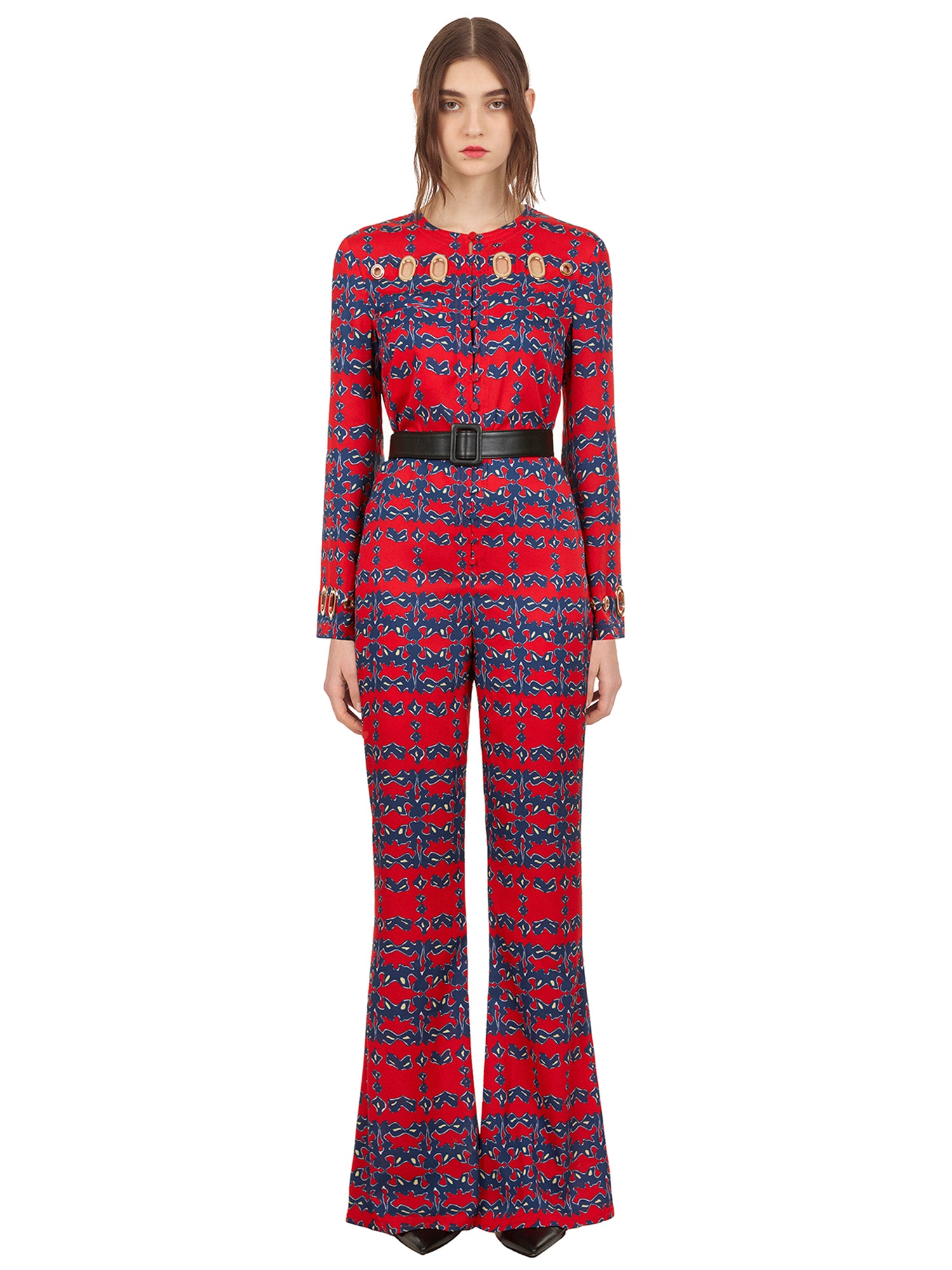 Eyelet Print Jumpsuit – self-portrait